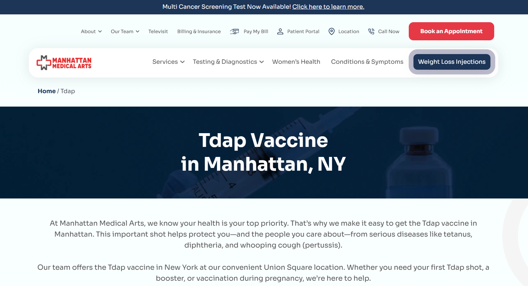 Tdap Vaccine in Manhattan, NY